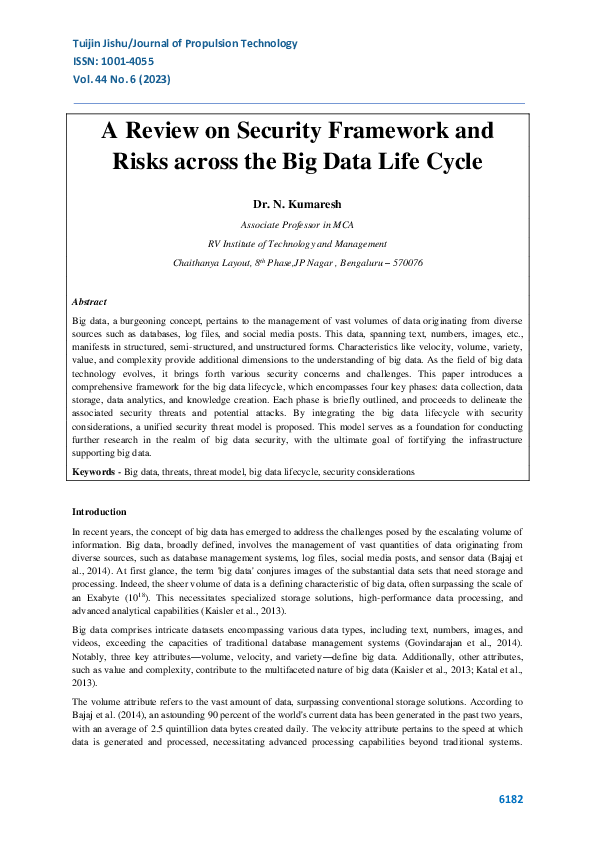 (PDF) A Review on Security Framework and Risks across the Big Data Life Cycle