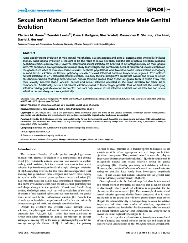 (PDF) Sexual and Natural Selection Both Influence Male Genital Evolution