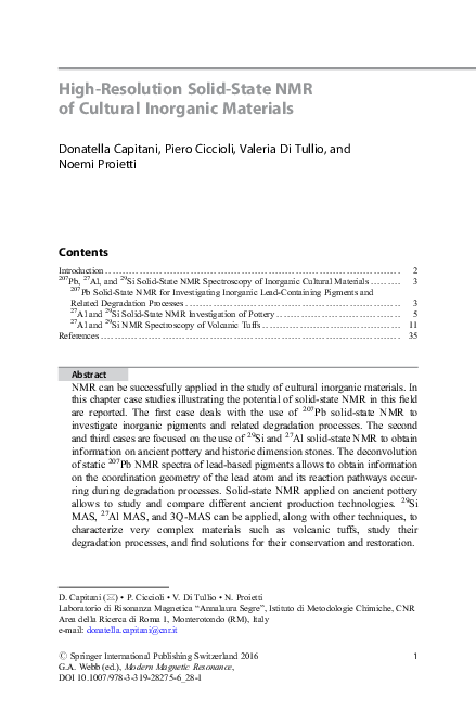 (PDF) High-Resolution Solid-State NMR of Cultural Inorganic Materials