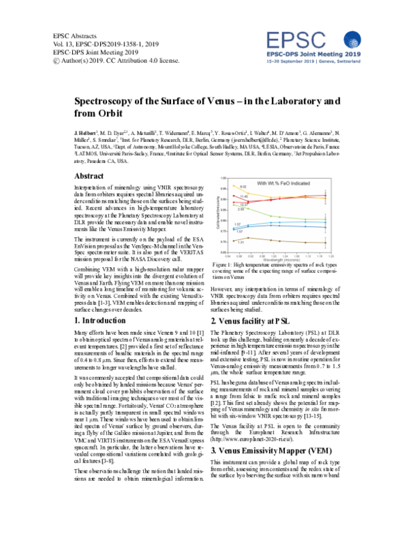(PDF) Spectroscopy of the Surface of Venus - in the Laboratory and from ...