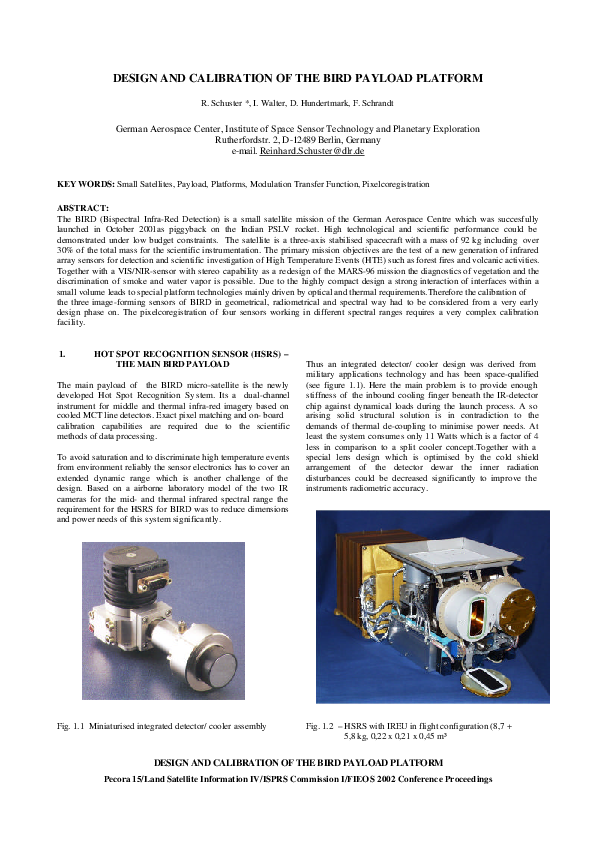 (PDF) Design and Calibration of the Bird Payload Platform