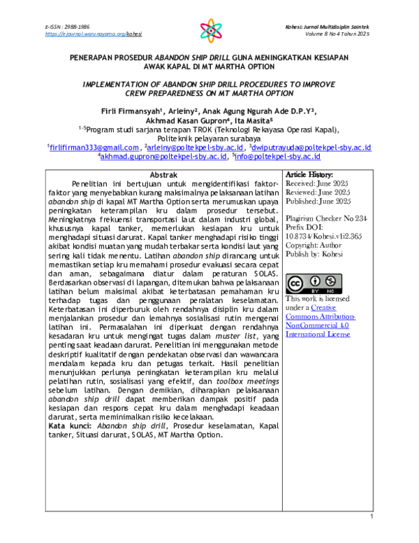 (PDF) -PENERAPAN+PROSEDUR+ABANDON+SHIP+DRILL+GUNA+MENINGKATKAN+KESIAPAN ...