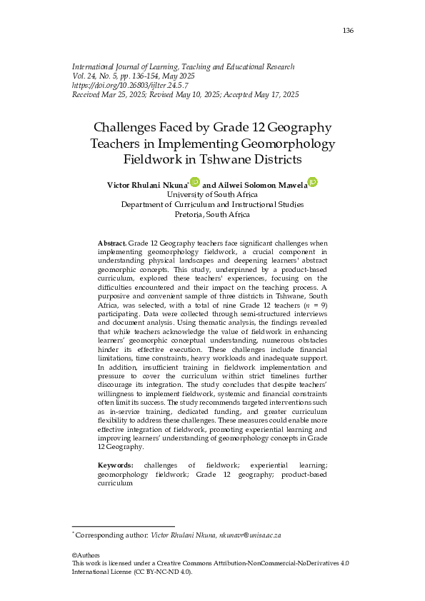 (PDF) Challenges Faced by Grade 12 Geography Teachers in Implementing ...