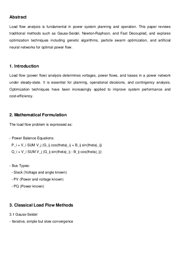 (PDF) Load Flow Analysis and Optimization Techniques
