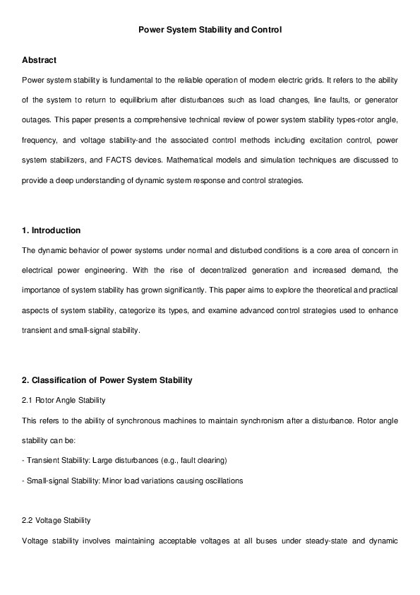 (PDF) Power System Stability and Control