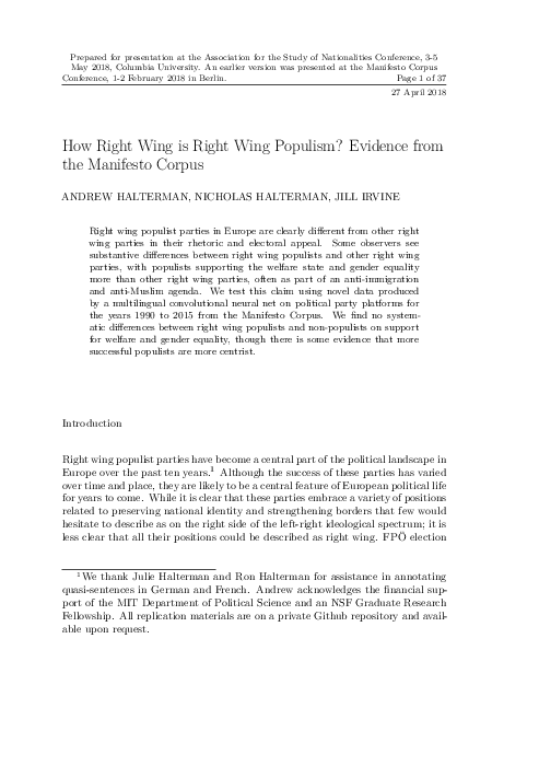 (PDF) How Right Wing is Right Wing Populism? Evidence from the ...