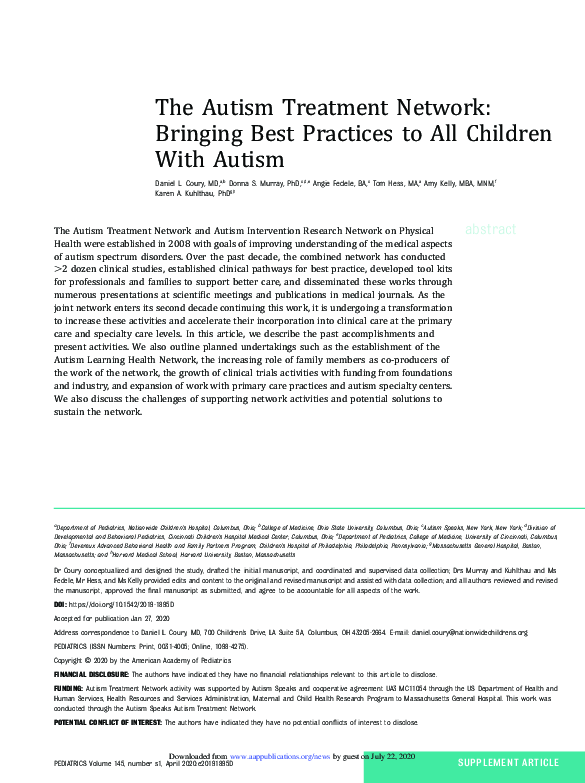 (PDF) The Autism Treatment Network: Bringing Best Practices to All ...