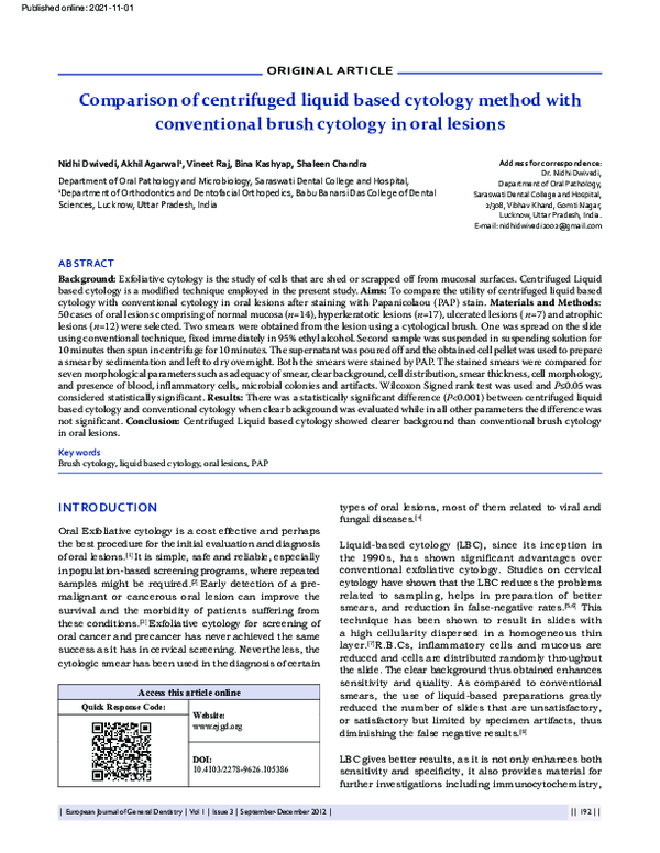 (PDF) Comparison of centrifuged liquid based cytology method with ...