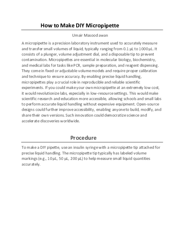 (PDF) How to Make DIY Micropipette