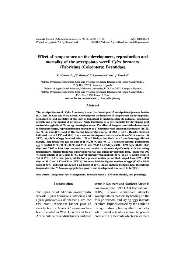 (PDF) Effect of temperature on the development, reproduction and ...