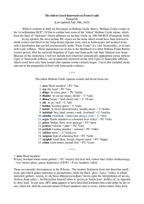 (PDF) The oldest Greek loanwords in Proto-Uralic