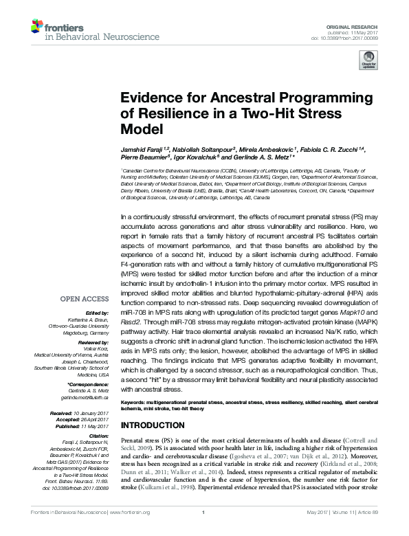 (PDF) Evidence for Ancestral Programming of Resilience in a Two-Hit ...