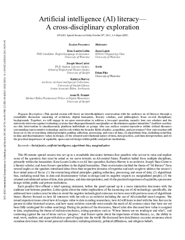 (PDF) Artificial intelligence (AI) literacy — A cross-disciplinary ...