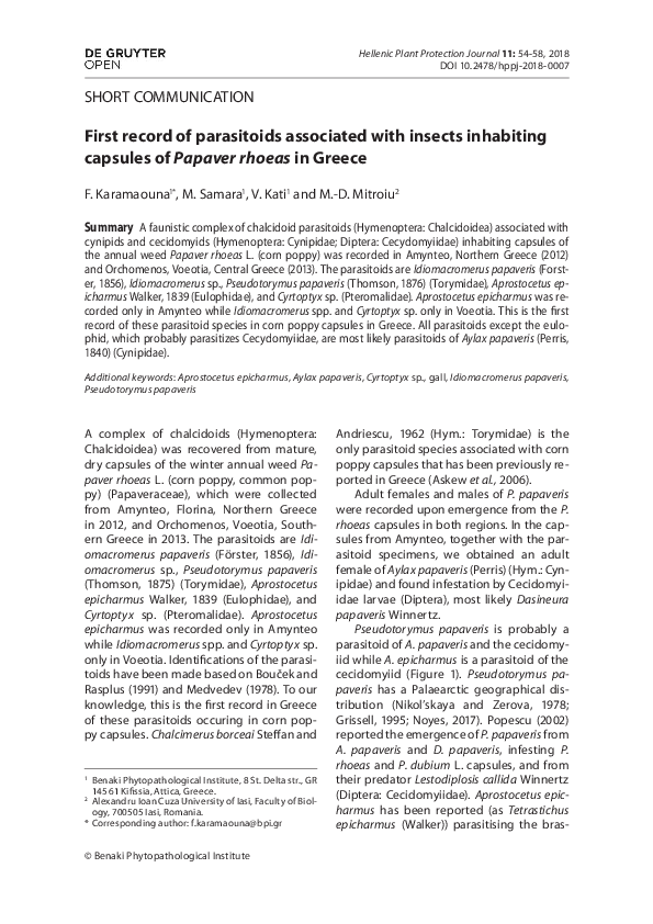 (PDF) First record of parasitoids associated with insects inhabiting ...