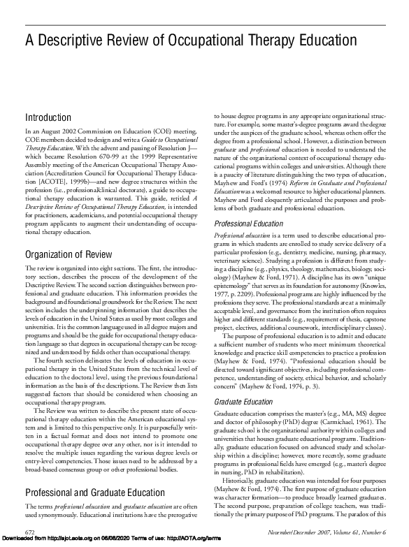 (PDF) A Descriptive Review of Occupational Therapy Education