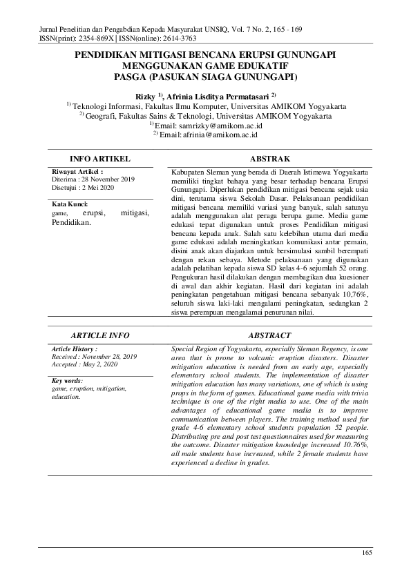 (PDF) Pendidikan Mitigasi Bencana Erupsi Gunungapi Menggunakan Game ...