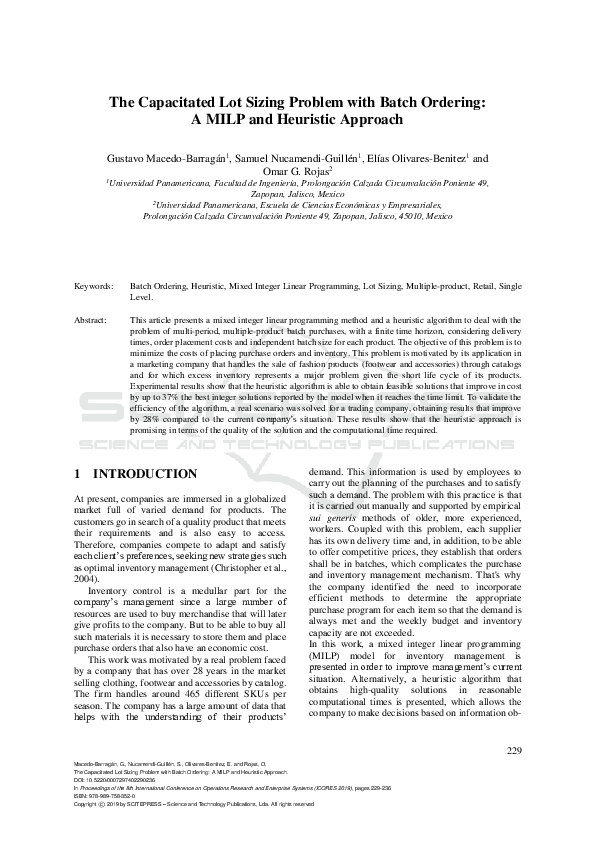 (PDF) The Capacitated Lot Sizing Problem with Batch Ordering: A MILP ...