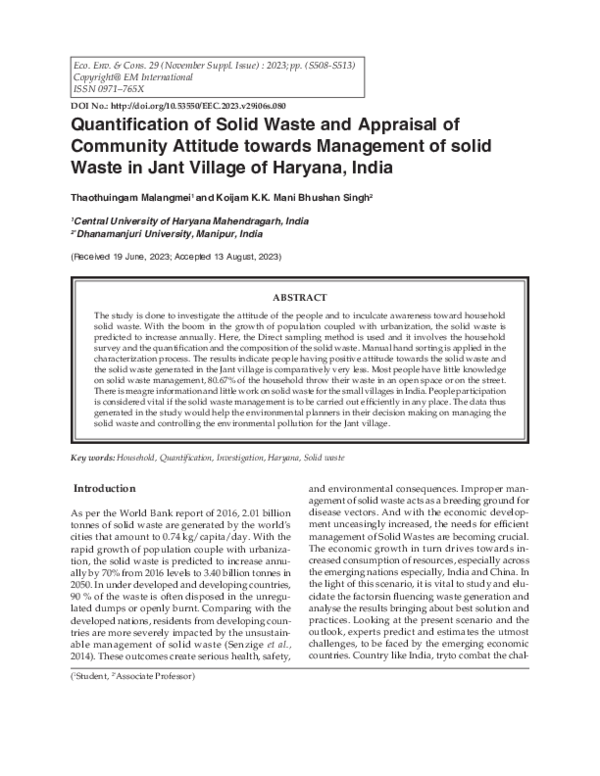 (PDF) Quantification of Solid Waste and Appraisal of Community Attitude ...