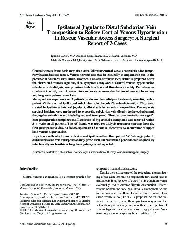 (PDF) Ipsilateral Jugular to Distal Subclavian Vein Transposition to ...