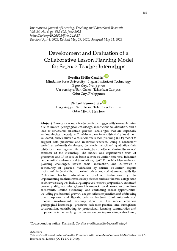 (PDF) Development and Evaluation of a Collaborative Lesson Planning Model for Science Teacher ...