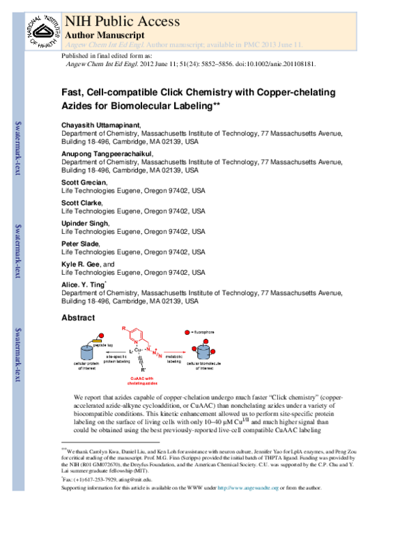 (PDF) Fast, Cell-Compatible Click Chemistry with Copper-Chelating ...
