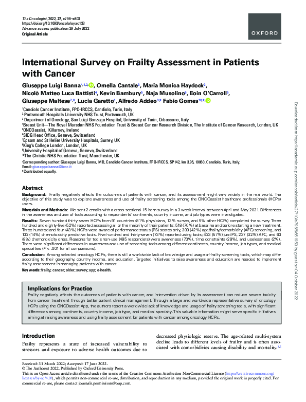 (PDF) International Survey on Frailty Assessment in Patients with Cancer