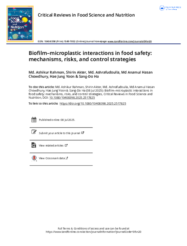 (PDF) Biofilm-microplastic interactions in food safety: mechanisms ...