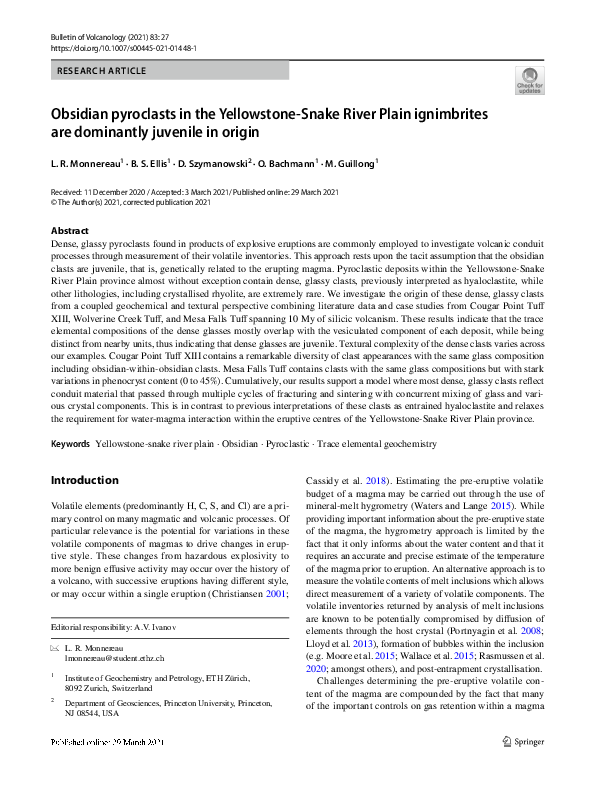 (PDF) Obsidian pyroclasts in the Yellowstone-Snake River Plain ...