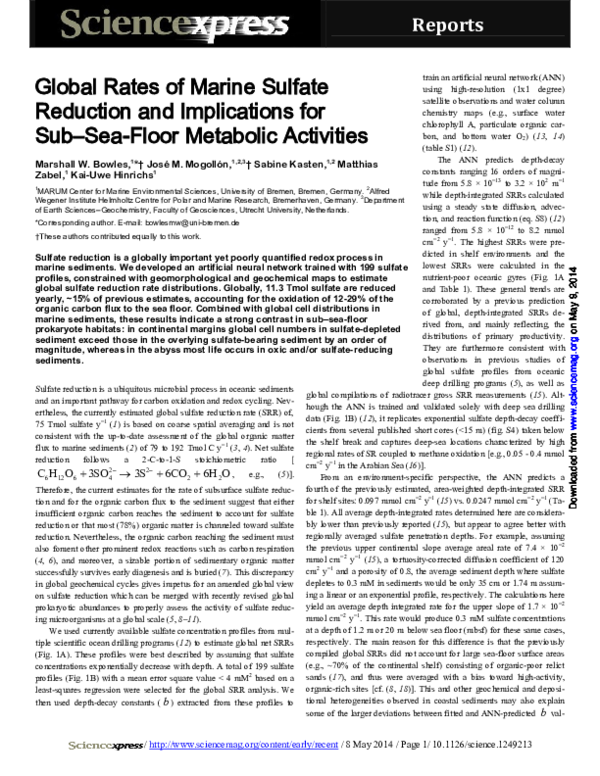(PDF) Global rates of marine sulfate reduction and implications for sub ...