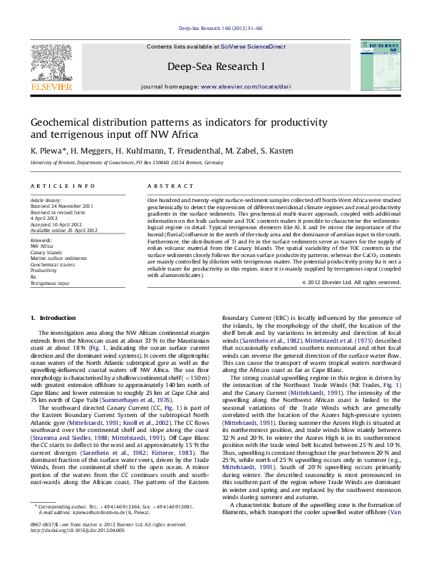 (PDF) Geochemical distribution patterns as indicators for productivity ...
