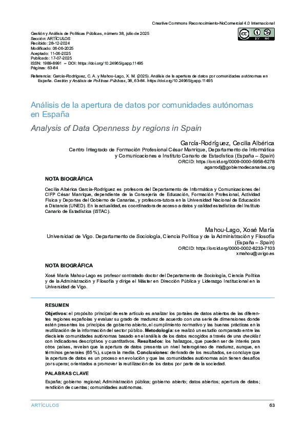 (PDF) Análisis de la apertura de datos por comunidades autónomas en ...