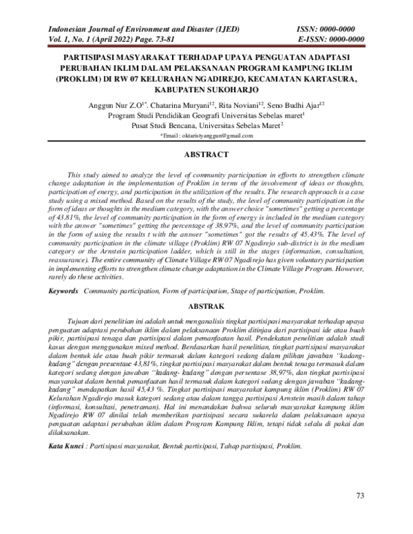 (PDF) Partisipasi Masyarakat Terhadap Upaya Penguatan Adaptasi ...