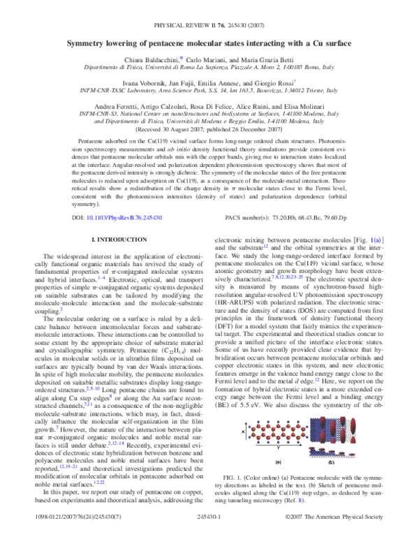 (PDF) Symmetry lowering of pentacene molecular states interacting with ...