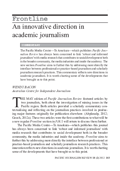 (PDF) FRONTLINE: An innovative direction in academic journalism