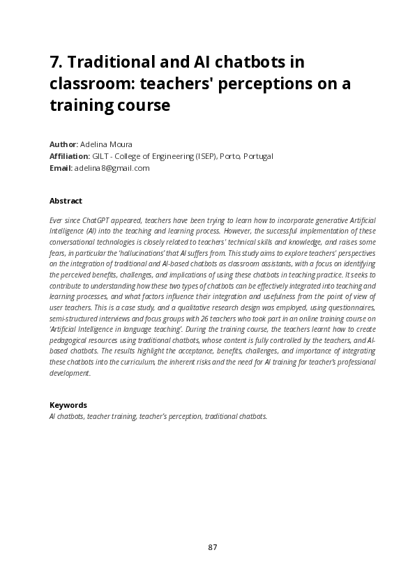 (PDF) Traditional and AI chatbots in classroom: teachers' perceptions on a training course