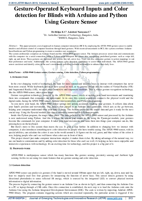 (PDF) Gesture-Operated Keyboard Inputs and Color detection for Blinds with Arduino and Python ...