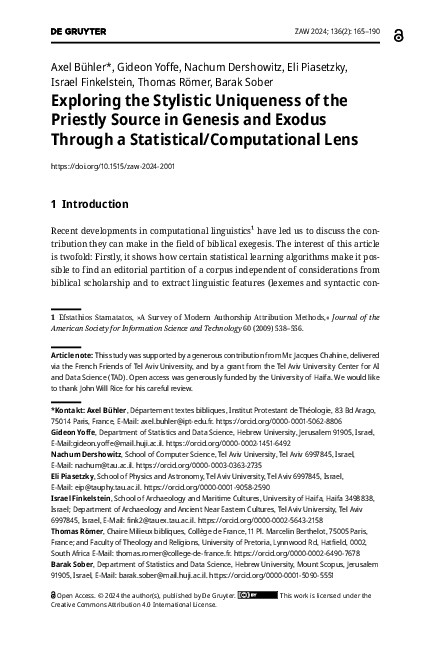 (PDF) Exploring the Stylistic Uniqueness of the Priestly Source in Genesis and Exodus Through a ...