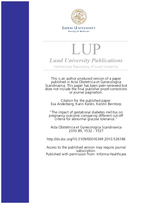 (PDF) The impact of gestational diabetes mellitus on pregnancy outcome ...