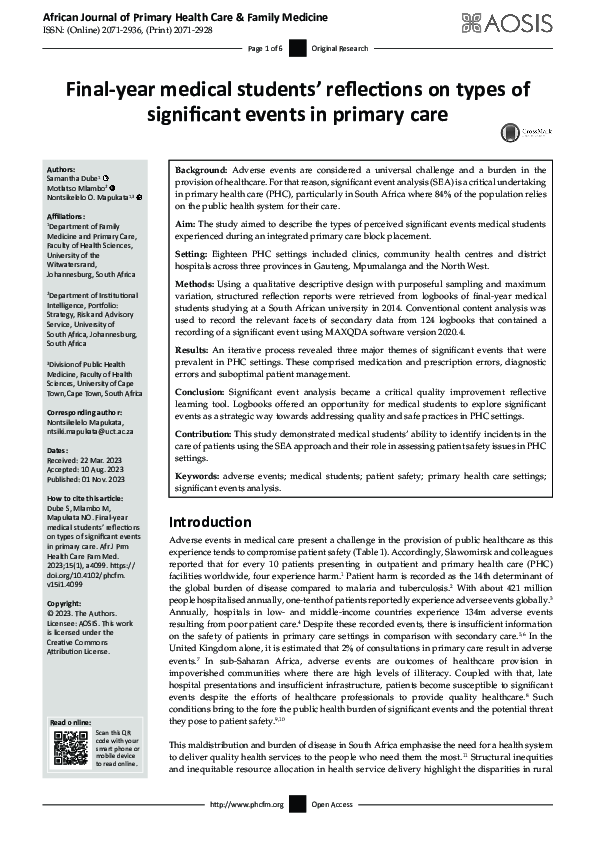 (PDF) Final-year medical students’ reflections on types of significant ...