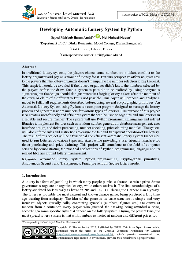 (PDF) Developing Automatic Lottery System by Python