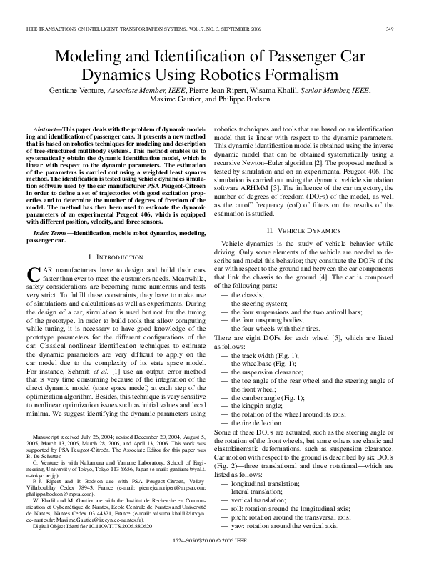 (PDF) Modeling and Identification of Passenger Car Dynamics Using ...