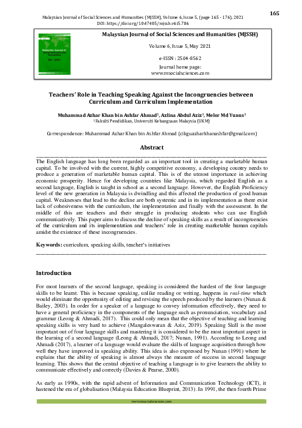 (PDF) Teachers’ Role in Teaching Speaking Against the Incongruencies ...