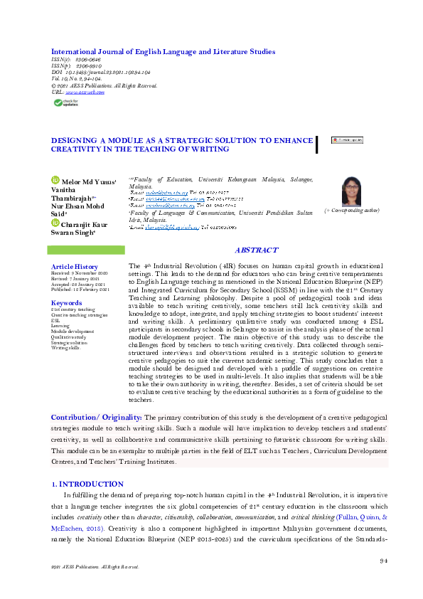 (PDF) Designing a Module as a Strategic Solution to Enhance Creativity ...