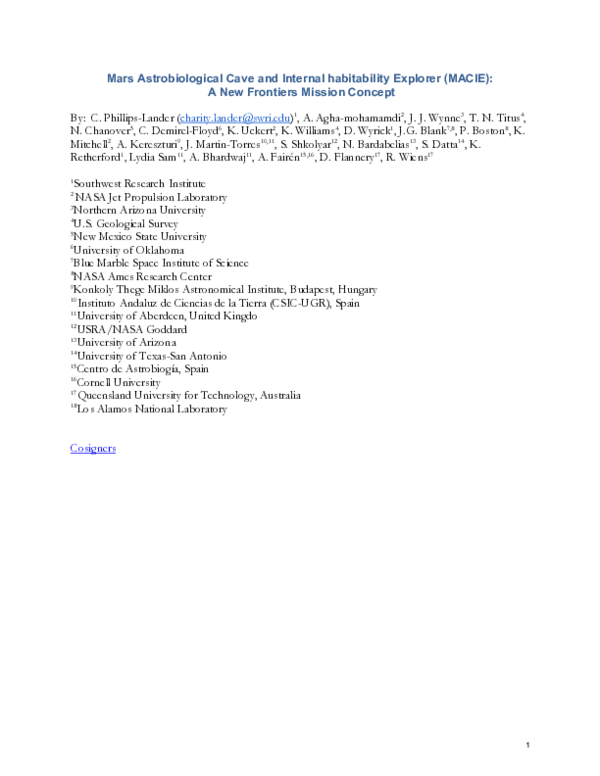 (PDF) Mars Astrobiological Cave and Internal habitability Explorer ...