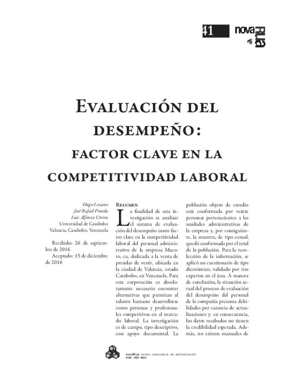 (PDF) Evaluación del desempeño: factor clave en la competitividad laboral
