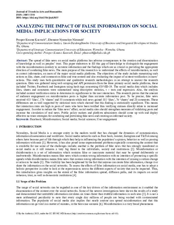 (PDF) ANALYZING THE IMPACT OF FALSE INFORMATION ON SOCIAL MEDIA ...