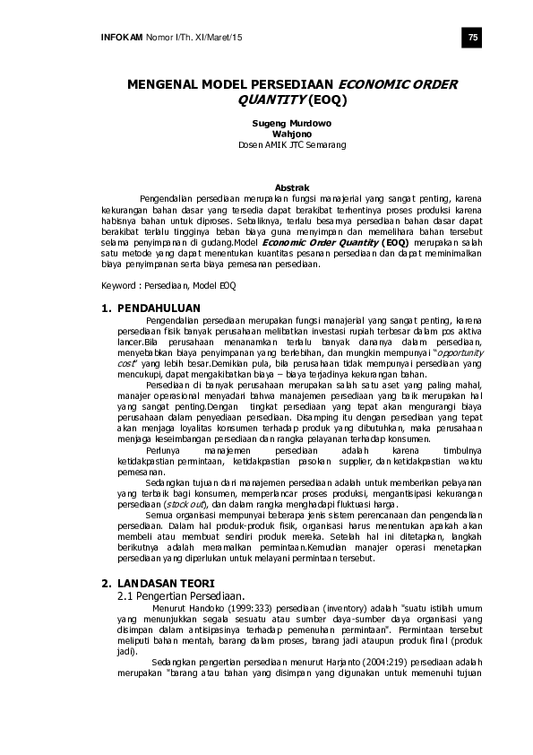 (PDF) Mengenal Model Persediaan Economic Order Quantity (Eoq)