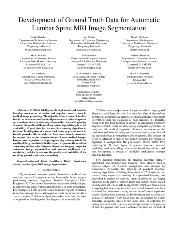 (PDF) Development of Ground Truth Data for Automatic Lumbar Spine MRI ...