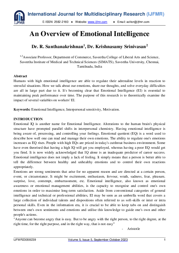 (PDF) An Overview of Emotional Intelligence