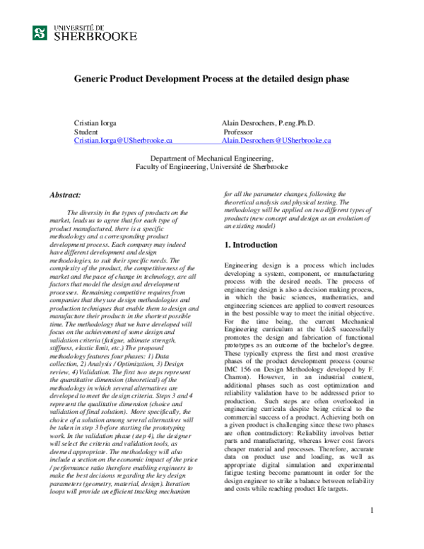 (PDF) Generic Product Development Process at the detailed design phase
